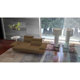 3-Sitzer Calia italia "Toby Wing, 208 cm breit, Designsofa mit hohem Sitzkomfort", grau (taupe antares), B:208cm H:90cm T:113cm, Leder ANTARES (100% Leder), Sofas, inklusive Sitztiefenverstellung, F&uuml;&szlig;e in Chrom gl&auml;nzend