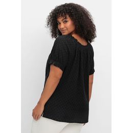 Damen Kurzarmbluse, schwarz, Gr. 54, sheego by Joe Browns, unifarben, 100% Baumwolle, Blusen