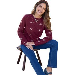 Damen Ajourpullover mit floraler Stickerei bordeaux, Gr&ouml;&szlig;e 38