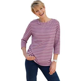 Damen 3/4-Arm-Shirt im Ringel-Dessin violett-ecru-geringelt, Gr&ouml;&szlig;e 38