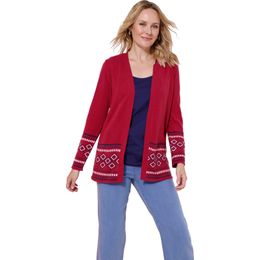 Damen Longstrickjacke mit Bord&uuml;ren-Muster kirsche-marine, Gr&ouml;&szlig;e 38