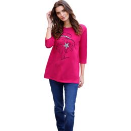 Damen Longshirt mit Folien-Print vorne pink-schwarz, Gr&ouml;&szlig;e 48