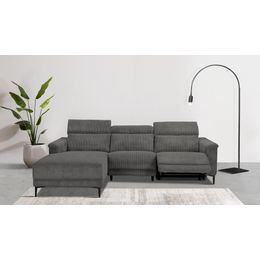 Ecksofa OTTO HOME "LUND Cord, L-Form, 261 cm, man. o. elektr. Relaxfunktion (mit USB-A)", grau (anthrazit), B:261cm H:97cm T:179cm, 100% Polyester, Sofas, Ecksofa, und Kopfteilverstellung