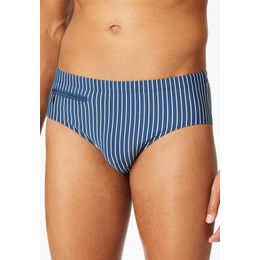 Badeslip Schiesser "Aqua", Herren, Gr. 8, N-Gr, blau (800, blau), Single Jersey, Obermaterial: 78% Polyamid, 14% Elasthan, 8% Polyester, Badehosen, mit kleiner RV-Tasche, Bindekordel am Bund, gestreift