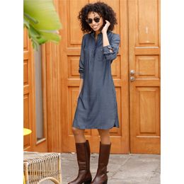 Heine Damen Blusenkleid, Blau, Gr. 46, Einfarbige Kleider, Material: Lyocell