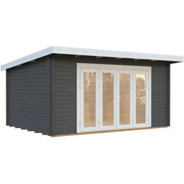Gartenhaus Palmako "Lea Bifold", dunkelgrau, wei&szlig;, Fu&szlig;boden im Gartenhaus, ohne Dacheindeckung, Massivholz, Gartenh&auml;user, Gartenhaus, verschiedene Farben