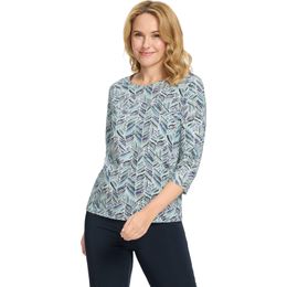Damen 3/4-Arm-Shirt mit Zickzack-Muster mint-marine-bedruckt, Gr&ouml;&szlig;e 46