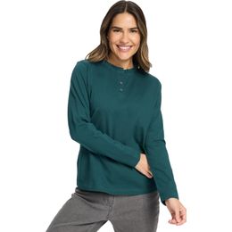 Damen Langarmshirt mit ger&uuml;schtem Stehkragen petrol, Gr&ouml;&szlig;e 40