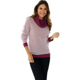 Damen Rollkragenpullover mit Strukturmuster bordeaux-ecru-gemustert, Gr&ouml;&szlig;e 44