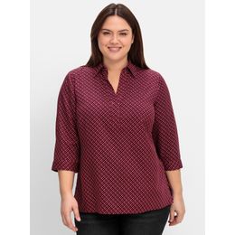 sheego Damen Longbluse, rot, Gr. 46, bedruckt, gemustert, mehrfarbig, 100% Viskose, Blusen