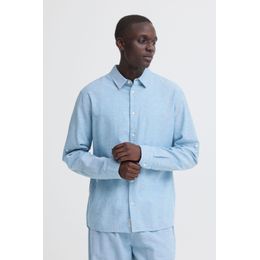 Leinenhemd Blend "BHAban Slub Linen Mix", Herren, Gr. L, US-Gr&ouml;&szlig;en, lichen blau, 70% Baumwolle, 30% Leinen, meliert, Basic, Basic normal, ohne Ausschnitt, mit Knopf, Hemden, Slub Hemd Leinen Mix