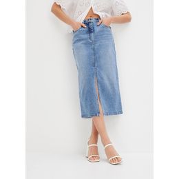 bonprix Damen Jeansrock, blau, Gr. 42, Abriebeffekte, unifarben, Denim/Jeans, Obermaterial: 99% Baumwolle, 1% Elasthan, R&ouml;cke, regular fit, mit