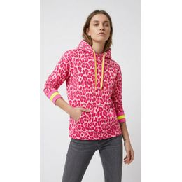 Zwillingsherz Damen Hoodie ""Leo Allover Neon Kante"", pink, Gr. L, gemustert, kontrastfarbene Details, mehrfarbig, Sweatware, Obermaterial: 50%