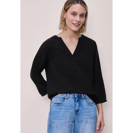 Shirtbluse Street One, Damen, Gr. 34, schwarz, Web, 100% Baumwolle, unifarben, klassisch normal, V-Ausschnitt, B&uuml;ndchen, Blusen, mit 3/4 &Auml;rmeln