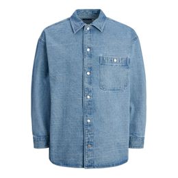 Jack & Jones JACK & JONES Herren Langarmhemd "JORSANTORINI DENIM OVERSHIRT LS SN", blau, Gr. M, unifarben, Web, Obermaterial: 100% Baumwolle, Hemden