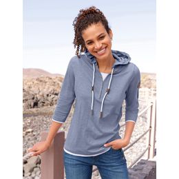 WITT Damen 2-in-1-Shirt mit Kapuze, taubenblau-wei&szlig;, Gr&ouml;&szlig;e 38