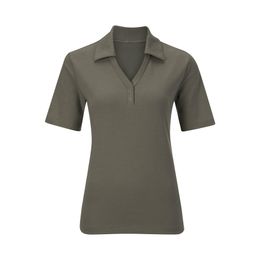 Poloshirt Classic Basics "Shirt", Damen, Gr. 50, gr&uuml;n (khaki), 60% Baumwolle, 40% Polyester, unifarben, V-Ausschnitt, Shirts