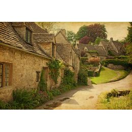 Fototapete papermoon "COTSWOLD H&Auml;USCHEN-ALT DORF ALTSTADT MAUER ZIEGEL STEINE", bunt, B:5m L:2,8m, Vlies, Tapeten