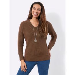 WITT Damen V-Ausschnitt-Pullover, braun, Gr&ouml;&szlig;e 36