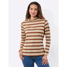 WITT Damen Stehkragenshirt, cognac-sand-geringelt, Gr&ouml;&szlig;e 40