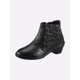 Gemini Damen Stiefelette mit Leo-Muster, Glattleder, schwarz, Gr&ouml;&szlig;e 42