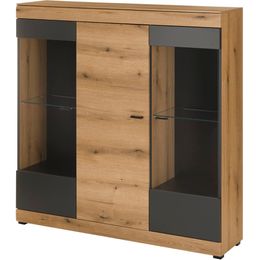 Highboard Home Affaire "Soleto, moderner Schrank, Vitrine in Eiche Evoke", eiche evoke, B:140cm H:141cm T:35cm, FSC-zertifizierter Holzwerkstoff, Sideboards, Highboard, zeitlos, schwarze Griffe aus Metall, ausreichend Stauraum