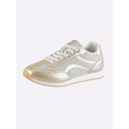 Heine Damen Sneaker, Gr. 42wei&szlig;, goldfarben, Synthetik, Textil, Schuhe