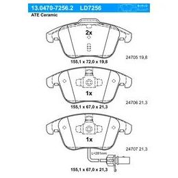 ATE Bremsbelagsatz, Scheibenbremse Ceramic 13.0470-7256.2 vorne rechts links f&uuml;r VAG 8K0698151P 8K0698151A 8K0698151F