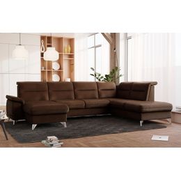 Sit & More Wohnlandschaft SIT & MORE "Astoria U-Form", braun (dunkelbraun), B:327cm H:91cm T:225cm, 100% Polyester, Sofas, Wohnlandschaft, wahlweise mit motorischer Relaxfunktion
