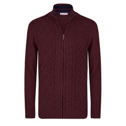Strickjacke FELIX HARDY "Strickjacke mit durchgehendem Rei&szlig;verschluss", Herren, Gr. M, rot (bordeaux), 100% Baumwolle, Strickjacken Strickjacke