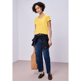 Street One Damen T-Shirtbloom gelb, Gr. 46, unifarben, Web, 50% Baumwolle, 50% Modal, Shirts, mit abgerundetem V-Ausschnitt