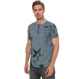 Rusty Neal Herren T-Shirt, grau, Gr. S, bedruckt, 100% Baumwolle, Shirts, mit Skull-Print und Knopleiste