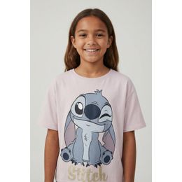 T-Shirt name it "NKFAKUN STITCH SS NREG TOP BOX NOOS WDI", M&auml;dchen, Gr. 116, rosa (burnished lila), Jersey, Obermaterial: 95% Baumwolle, 5% Elasthan, bedruckt, unifarben, Basic normal, Rundhals, Shirts T-Shirt