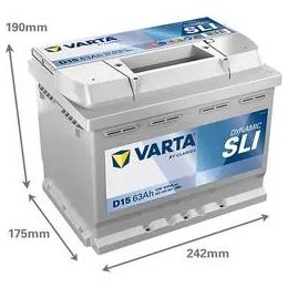Varta Starterbatterie DYNAMIC SLI 12 V, 63 Ah, 610 A 563400061K262 12V 63Ah 610A f&uuml;r SKODA VW PEUGEOT LAND ROVER VOLVO NISSAN RENAULT LADA FIAT CITRO&Euml;
