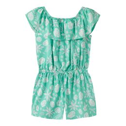 name it M&auml;dchen Kurzoverall "NKFVINAYA PLAYSUIT FFF", gr&uuml;n, Gr. 116, bedruckt, Web, Obermaterial: 98% Polyester, 2% Elasthan, Overalls, Kunstfaser,