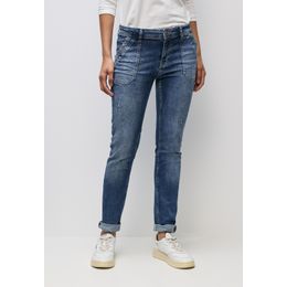 Street One Damen Comfort-fit-Jeansmedium blau destroy washed, Gr. 34, unifarben, Jeans, 82% Baumwolle, 16% Polyester, 2% Elasthan, Jeans, im