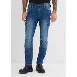 bonprix Leichte Regular Fit Cargo-Jeans mit Dehnbund Straight, blau, Gr.34, Coole Cargo-Stretch-Jeans im Regular Fit mit bequemen Komfortbund, 82% Baumwolle (organic)