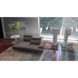 3-Sitzer Calia italia "Toby Wing, 208 cm breit, Designsofa mit hohem Sitzkomfort", grau (tortora quebec), B:208cm H:90cm T:113cm, Synthetische Faser (100% Polyester), Sofas, inklusive Sitztiefenverstellung, F&uuml;&szlig;e in Chrom gl&auml;nzend