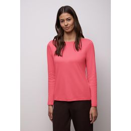 Langarmshirt Street One, Damen, Gr. 44, striking coral, Web, 50% Baumwolle, 50% Modal, unifarben, normal normal, U-Boot-Ausschnitt, abgesteppt, Shirts Langarmshirt, mit U-Boot-Ausschnitt