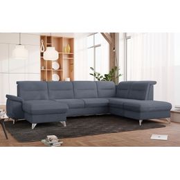 Sit & More Wohnlandschaft SIT & MORE "Astoria U-Form", grau (grau, blau), B:327cm H:91cm T:225cm, 100% Polyester, Sofas, Wohnlandschaft, wahlweise mit motorischer Relaxfunktion