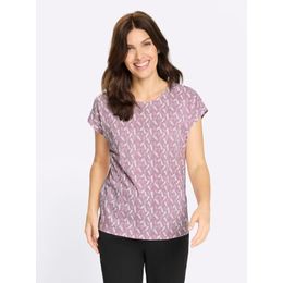 Classic Basics Damen Kurzarmshirt "Druck-Shirt"mauve, ecru, bedruckt, Gr. 44, gemustert, mehrfarbig, 100% Baumwolle, Shirts