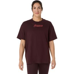 asics Damen Laufshirt "asics LOGO TEE"schwarz currant, Gr. S, Obermaterial: 60% Baumwolle, 40% Polyester, Shirts