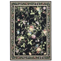 Teppich Theko, B:140cm H:4mm L:200cm, schwarz, Baumwolle, Kunstfaser, Wohnzimmer, Teppiche, "Flomi Sagrini", Flachgewebe, Pastell-Farben, Blumen
