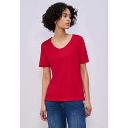 Street One Damen V-Shirtsalsa rot, Gr. 38, unifarben, Web, 50% Baumwolle, 50% Modal, Shirts, im Basic-Style