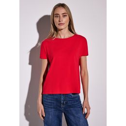 Street One Damen T-Shirt, rot, Gr. 44, unifarben, Stoff, 95% Viskose, 5% Elasthan, Shirts, aus strecthigem Viskosematerial