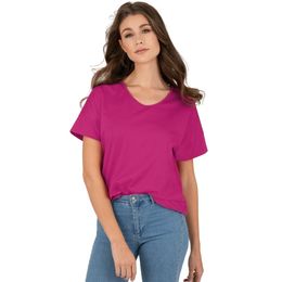 TRIGEMA Damen T-Shirt "TRIGEMA Oversized T-Shirt mit V-Ausschnitt", rosa, Gr. M, Single Jersey, 100% Baumwolle, Shirts
