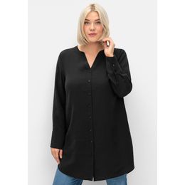 sheego Damen Longbluse, schwarz, Gr. 56, unifarben, 86% Modal, 14% Polyester, Blusen