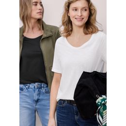 Street One Damen T-Shirt, wei&szlig;, Gr. 42, unifarben, Web, 50% Baumwolle, 50% Modal, Shirts, mit abgerundetem V-Ausschnitt