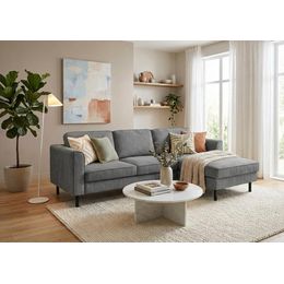 Ecksofa Home Affaire "Booster II, whlw. mit Schlaffunktion & Bettkasten, Fu&szlig; schwarz", grau (grannit grau), B:232cm H:83cm T:161cm, 88% Polyester, 12% Nylon, Sofas, Ecksofa, Recamiere beidseitig montierbar,L-Form, in Cord & Struktur LEO o. LINO