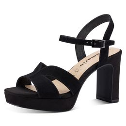 Tamaris Damen High-Heel-Sandalette, Gr. 40, schwarz, Ziegenveloursleder, unifarben, Schuhe, Blockabsatz, Sommerschuh, Abendschuh, mit ANTIshokk-Absatz